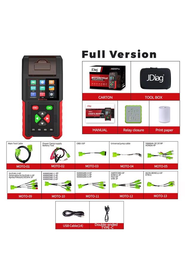 Jdiag M200 Pro Master Motosiklet Arıza Tespit Cihazı Full Set 25 Adet ...