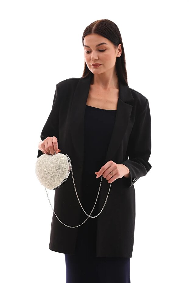 MGEStore Women's Heart Pearl Evening Dress Bag- Trendyol