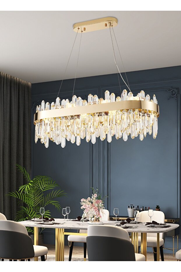 Apliqa Linfred Yemek Masası Üstü Sıralı Gold Kristal Taşlı Modern Salon ...