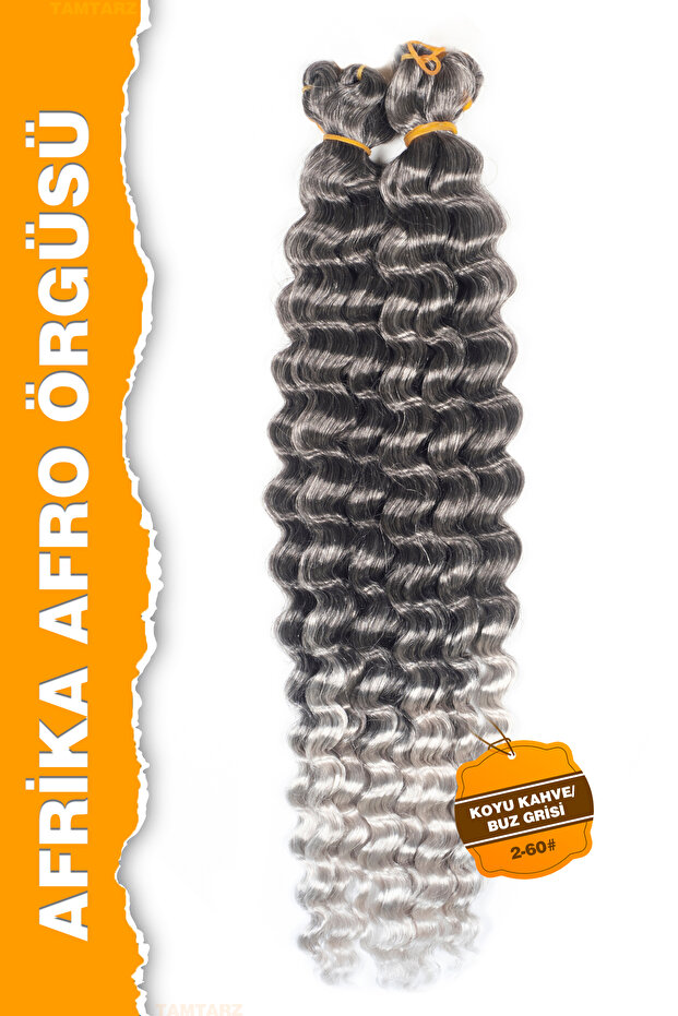 TAM TARZ AFRİKA AFRO DALGASI FİBER SENTETİK SAÇ - KOYU KAHVE/BUZ GRİSİ ...