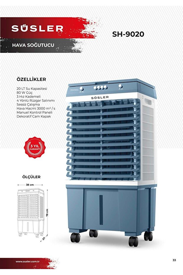 Süsler SH-9020 Su Hazneli Hava Soğutucu - Fiyatı, Yorumları