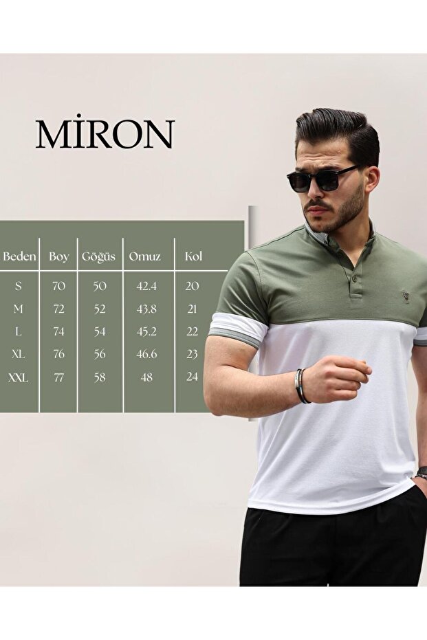 Miron Polo Collar Khaki White Short Sleeve T-Shirt - Kagi Ston Piece ...