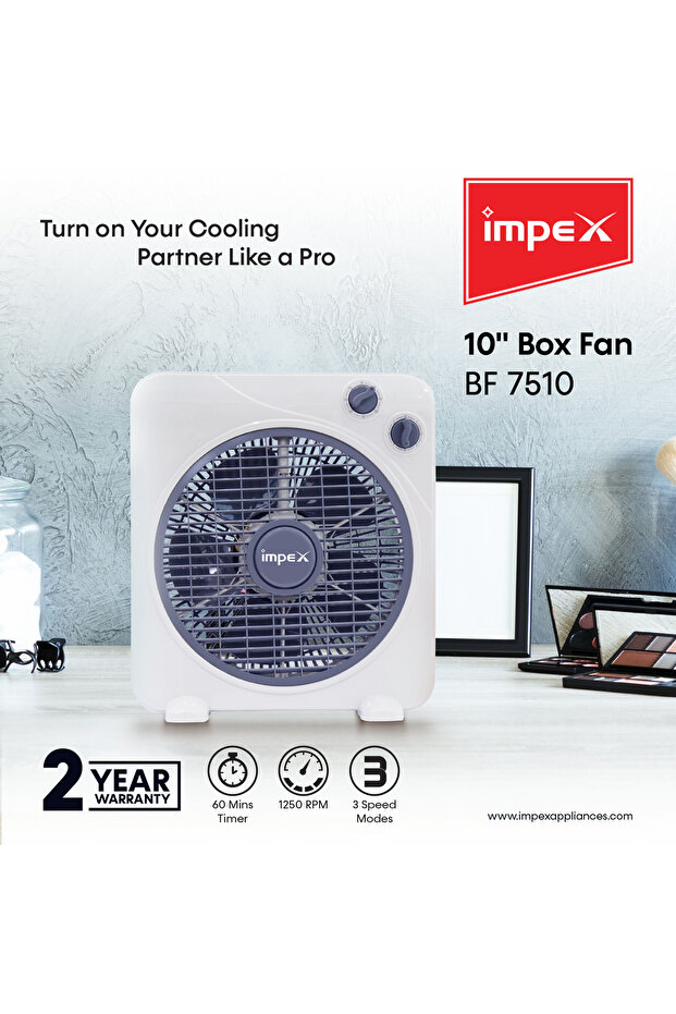 İMPEX 10 Inch Box Fan | 30W | 3 Speed Modes | 60 Min Timer | Copper ...