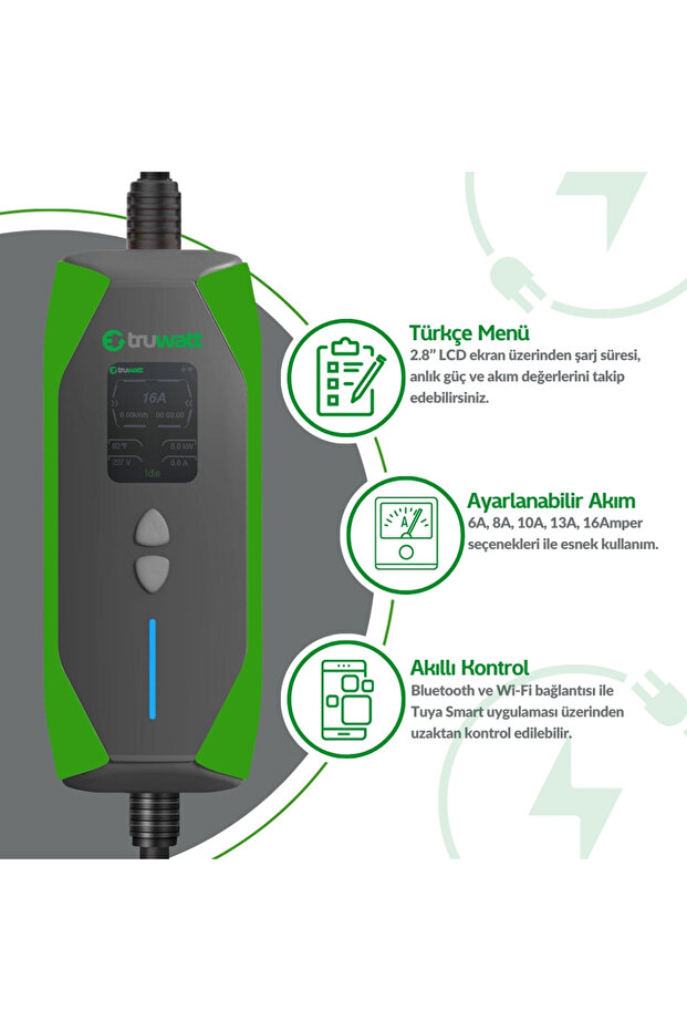 Truwatt Zt215 Taşınabilir Elektrikli Araç Şarj Cihazı 16a/3.5kw/220v ...