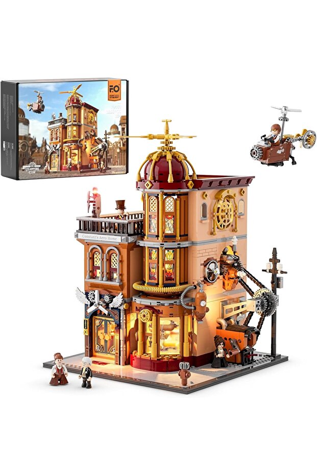 FUNWHOLE Steampunk Flight Club Light up Building Blocks Set, 1858 ...