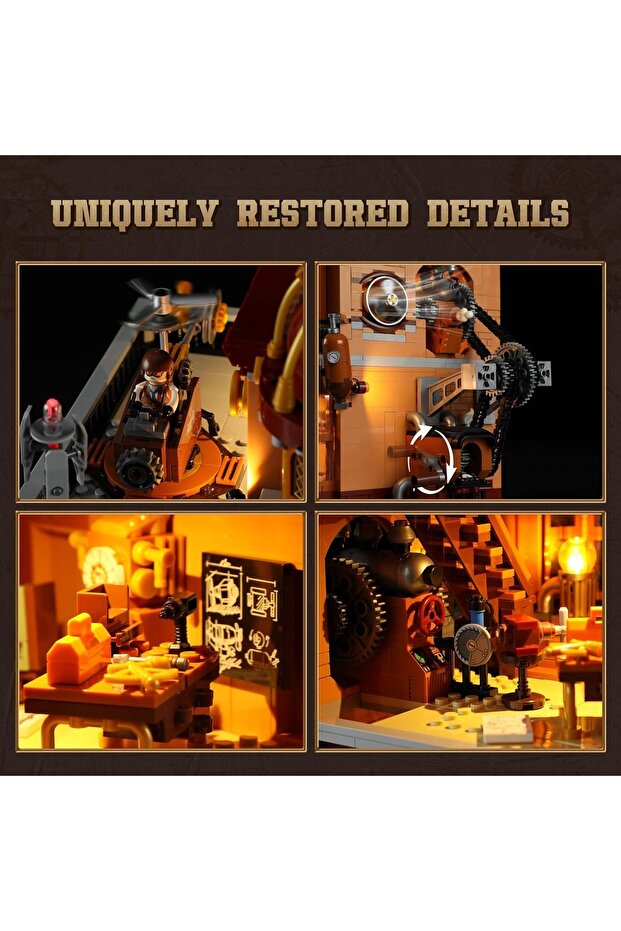 FUNWHOLE Steampunk Flight Club Light up Building Blocks Set, 1858 ...