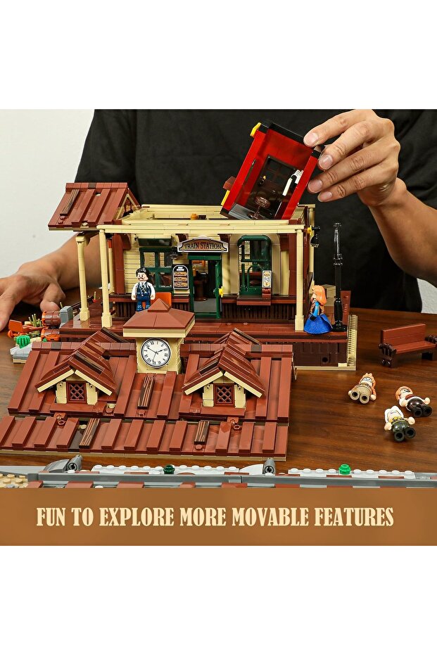 FUNWHOLE Wild West Station Building Blocks Set Led Light, 1974 Pieces ...