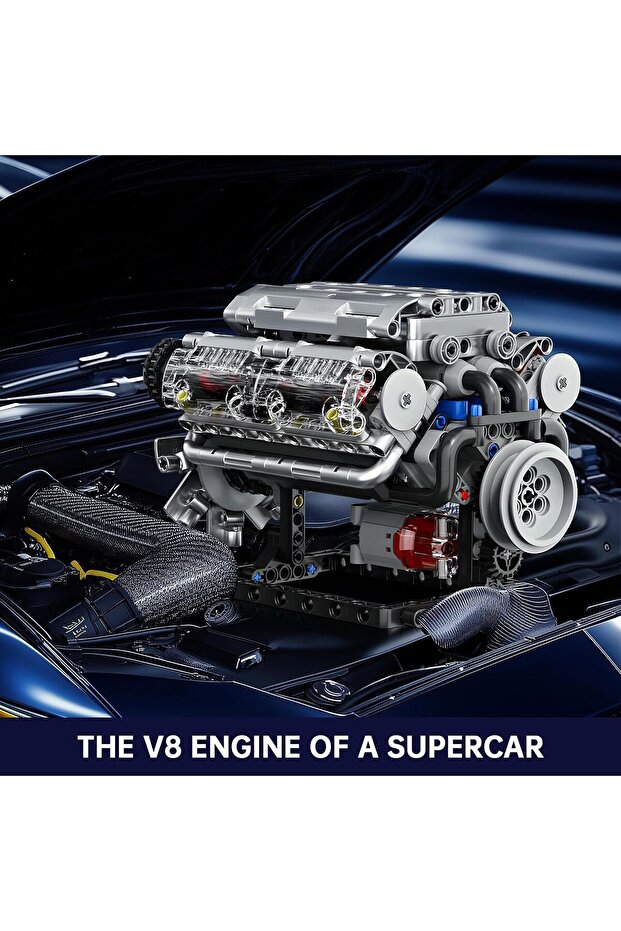mouldking Technic V8 Engine Model, 535 Parts, Transparent Functional ...