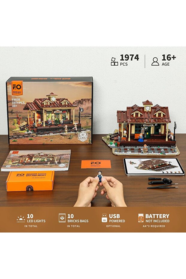 FUNWHOLE Wild West Station Building Blocks Set Led Light, 1974 Pieces ...