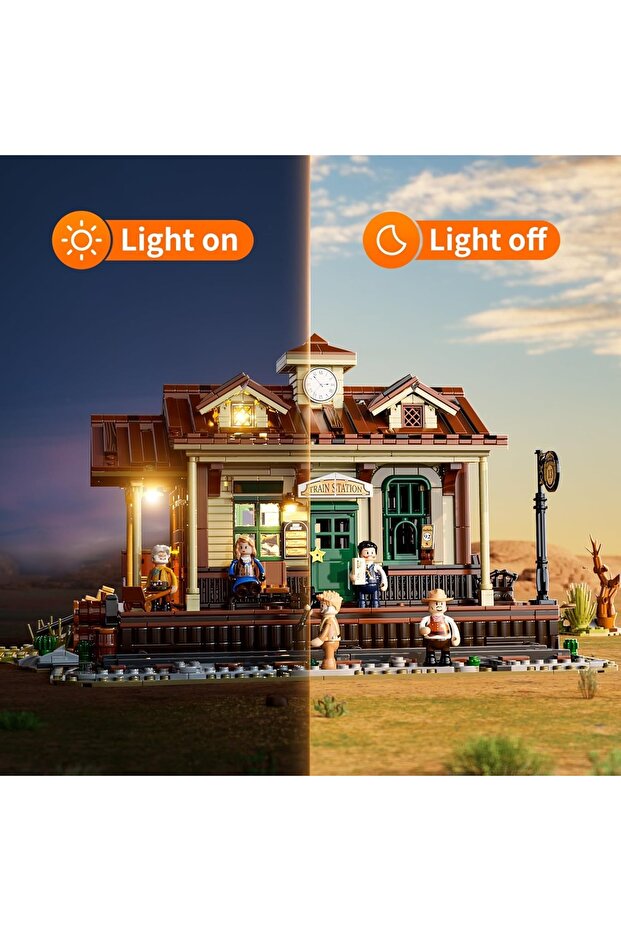 FUNWHOLE Wild West Station Building Blocks Set Led Light, 1974 Pieces ...