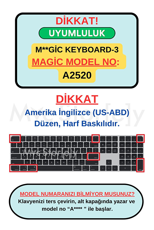 Mcstorey Apple Magic Keyboard 3 A2520 Klavye Koruyucu (US-ABD INGİLİZCE ...