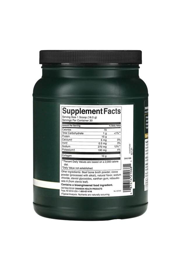 SWANSON Real Food Bone Broth Collagen, Chocolate, 1.22 lb (555 g) - Fiyatı, Yorumları