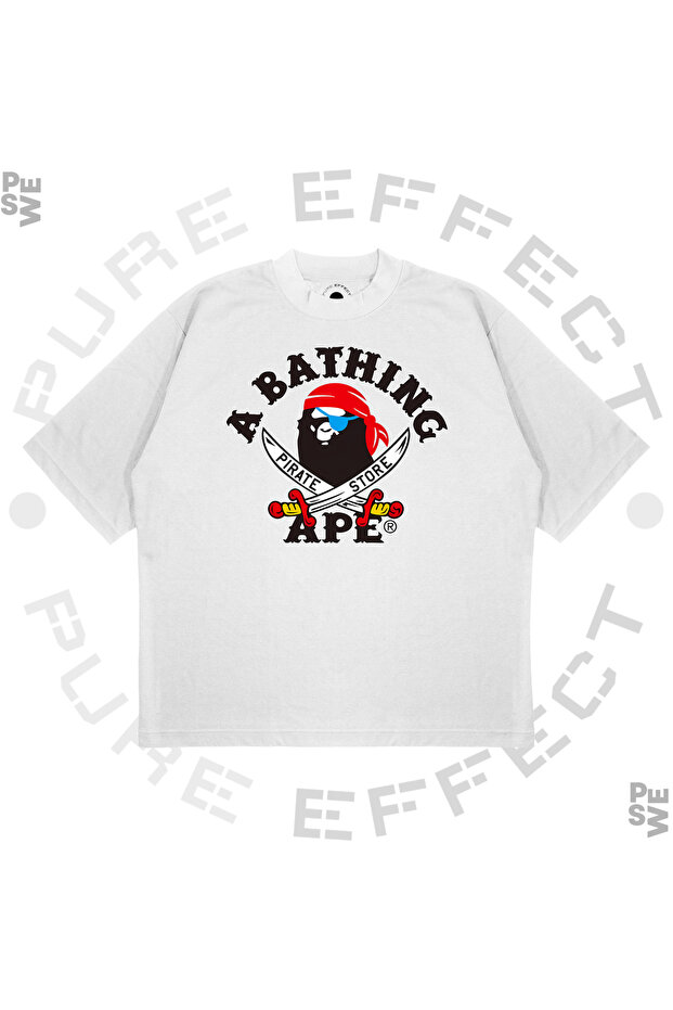PURE EFFECT Unisex Oversize A Bathıng Ape Pırate Baskılı Boxy Fit Kalın ...