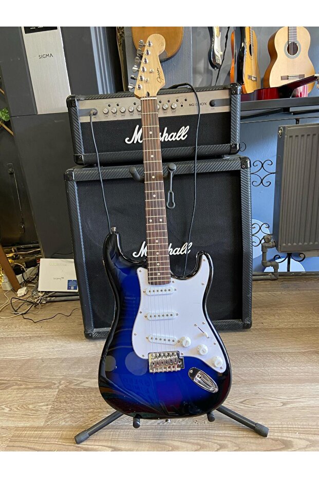 guson Strat Kasa Mavi Blueburst Elektro Gitar Sss ( Kılıf, Pena, Askı ...