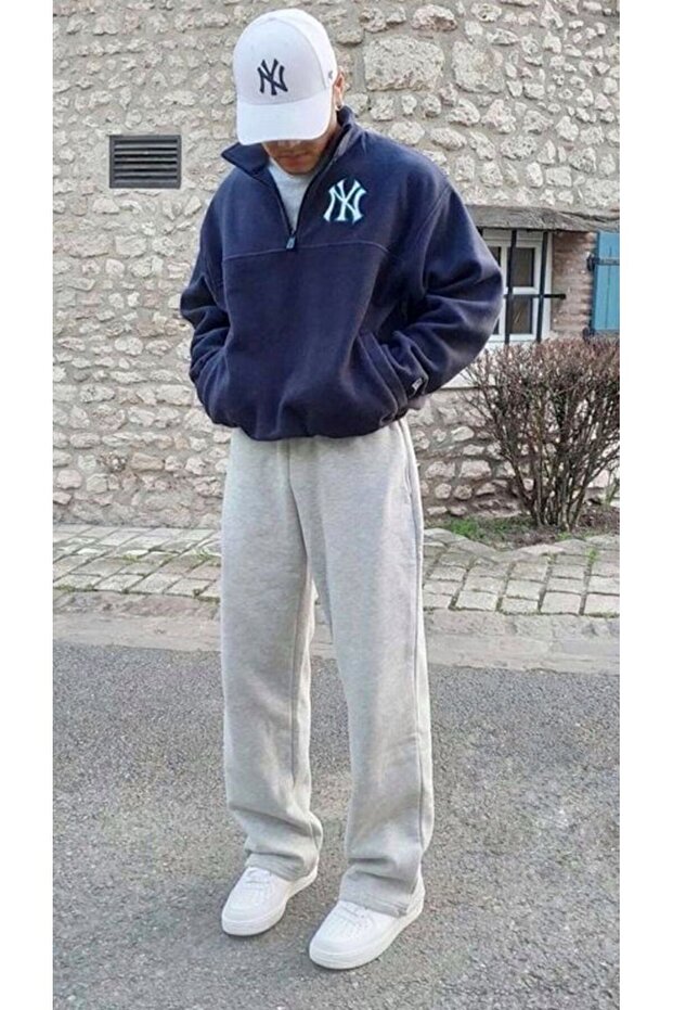 Tarz Cool Ανδρικά φαρδιά Palazzo Cozy Clothing Φούτερ Γκρι- Trendyol