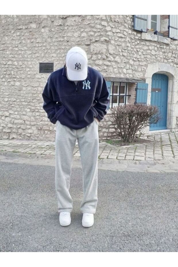 Tarz Cool Ανδρικά φαρδιά Palazzo Cozy Clothing Φούτερ Γκρι- Trendyol