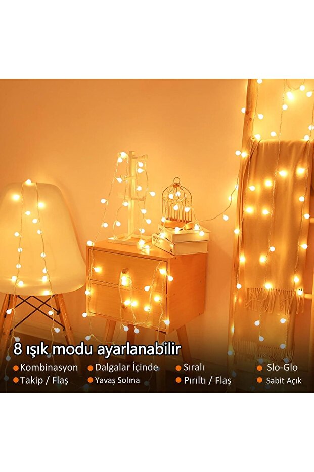 sgeteknoloji Usb Girişli Sarı Işık 12 Metre 99 Led Kumandalı 8 Modlu Ev ...