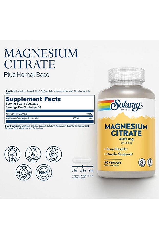 Solaray Magnesium Citrate 133 Mg, Magnezyum Sitrat Bone Strength Muscle ...
