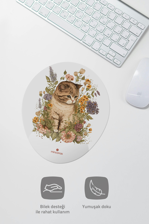 Mincanas Renkli Kedi Temalı Bilek Destekli Oval Mouse Pad Mouse Altlığı ...