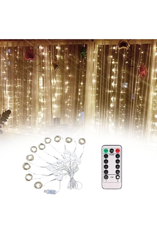 HvT Uzaktan Kumandalı LED Perdeye Takılabilen Kancalı Işık Usb 3x3 ...