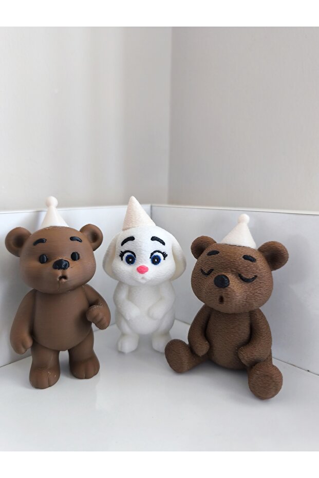 Alwin3d 3-Piece Candle Blowing Teddy Bear and Rabbit Set- Trendyol