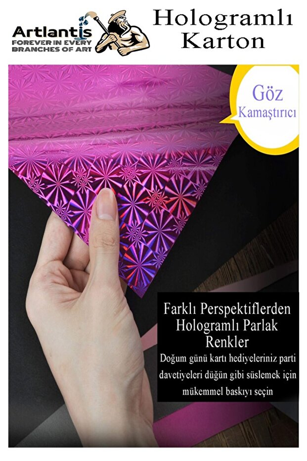 Artlantis Hologramlı Karton 20x30 cm A4 10 Renk 1 Paket Hulogramlı Fon ...