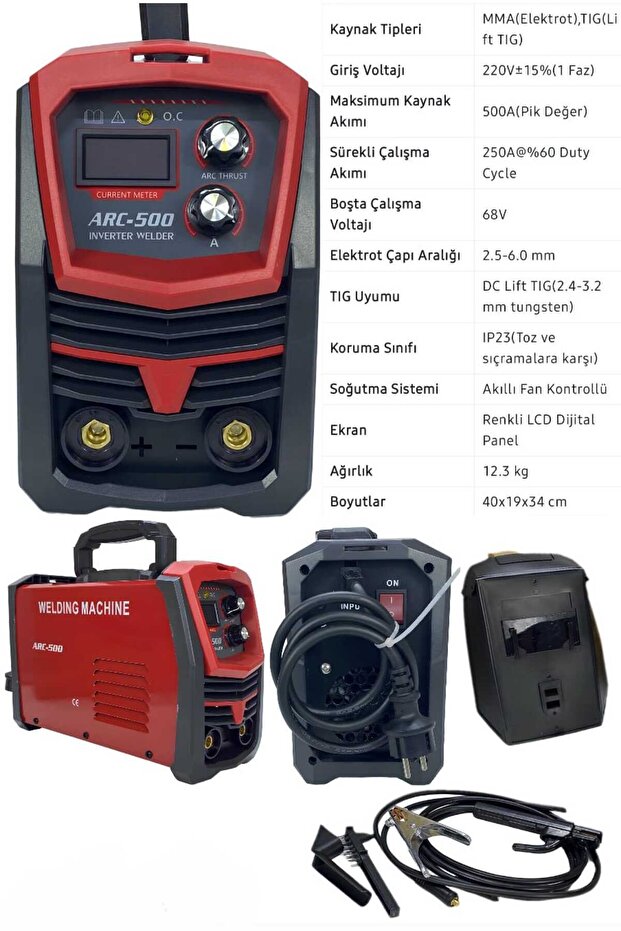 ekinler el aletleri İnverter Dijital Kaynak Makinesi (Kırmızı) EEA394 ARC 500 - Fiyatı, Yorumları