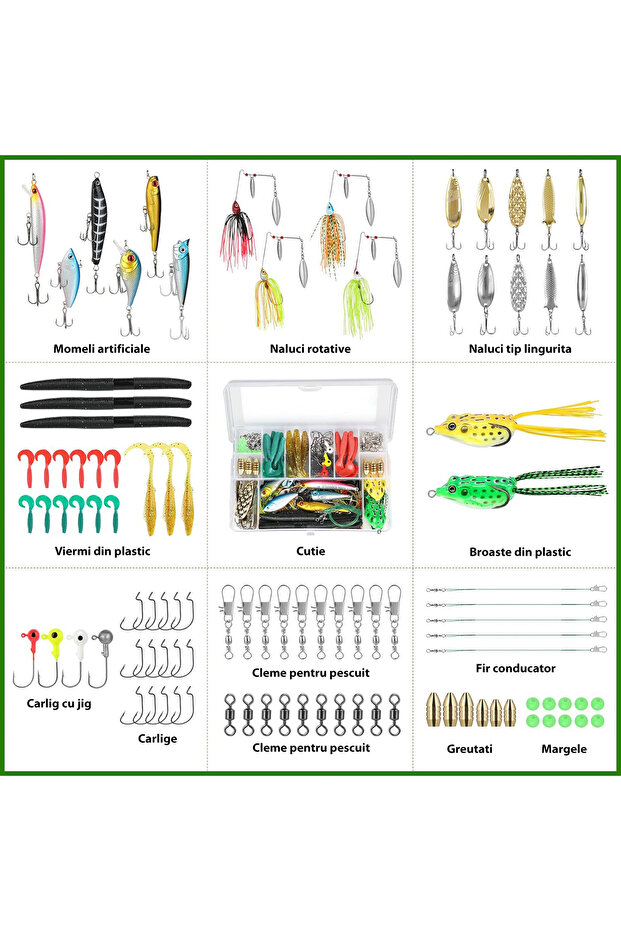 Fish & Paws Set de 102 momeli artificiale și accesorii pentru pescuit ...