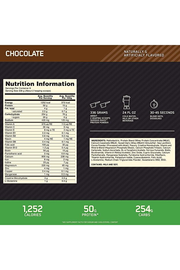 Optimum Nutrition (ON) Serious Mass: Protein Powder, 50 Grams of ...