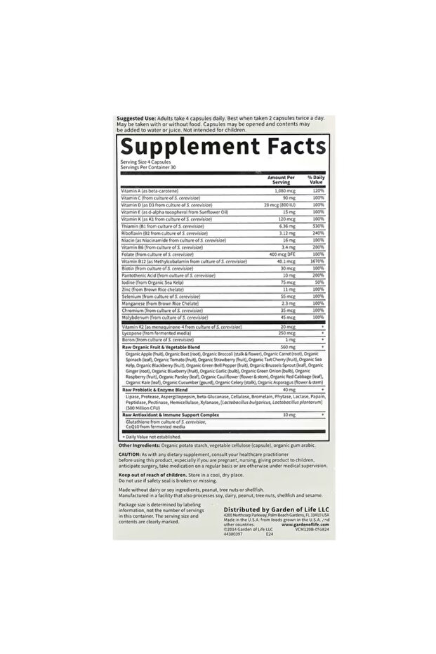 Garden of Life , Vitamin Code, Whole Food Multivitamin for Men, 120 ...
