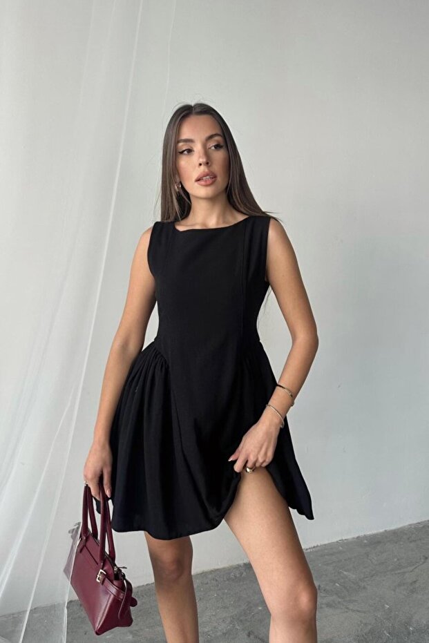 modaserdem Yılbaşı Özel Siyah Mini Boy Büzgülü Keten Elbise - Fiyatı ...