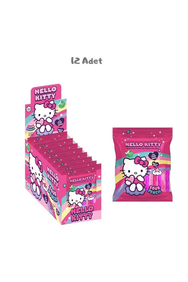 Hello Kitty Sour Pencil Karışık Meyve Ar.ekşi Dolgulu Çubuk Şeker 80 Gr ...