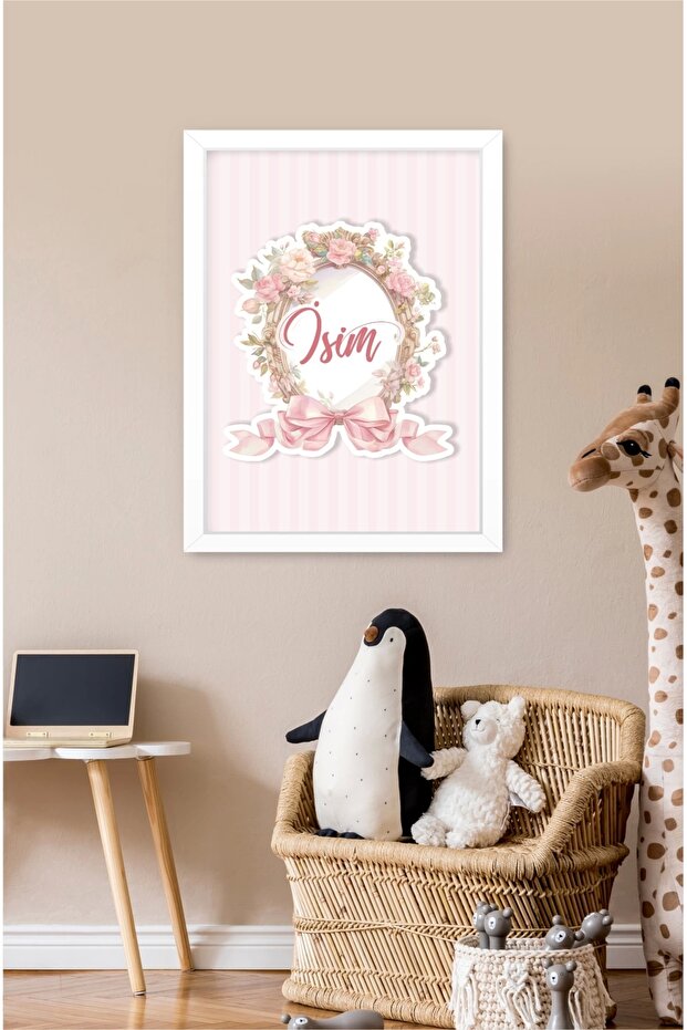 neşeli günlerim İsme Özel Flowers Frame Beyaz Çerçeve 30x40 cm Tablo ...