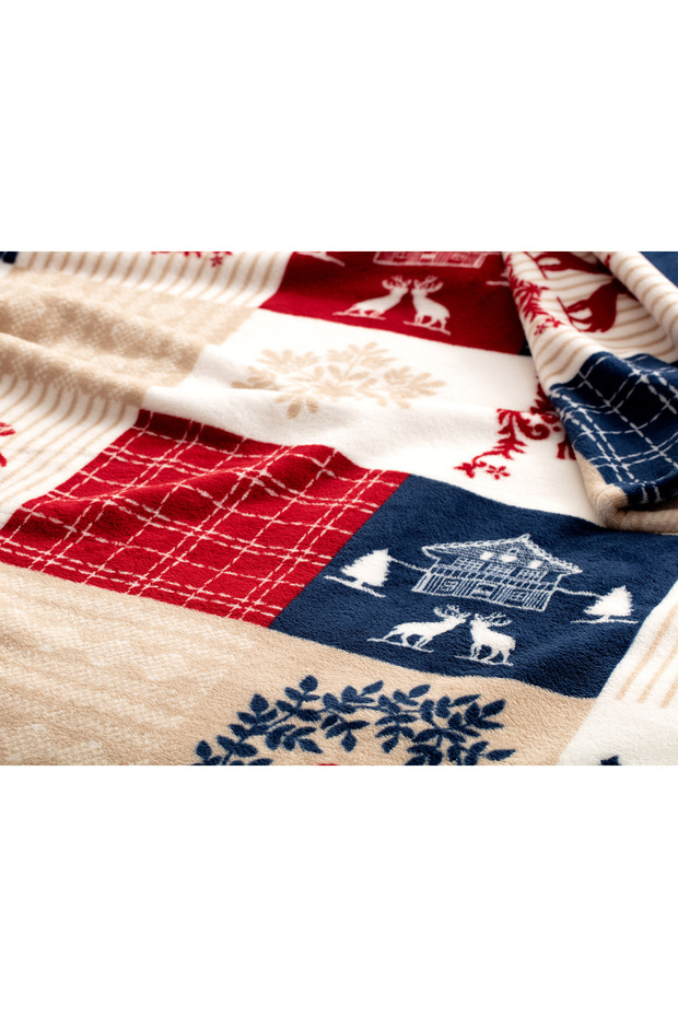 Madame Coco Albert Welsoft Polar bedruckte Einzeldecke - Beige- Trendyol