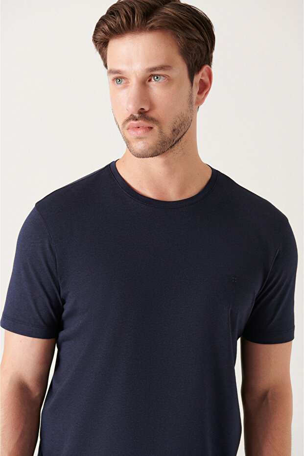Avva Men's Navy Blue Ultrasoft Crew Neck Cotton Basic T-Shirt E 001171 ...