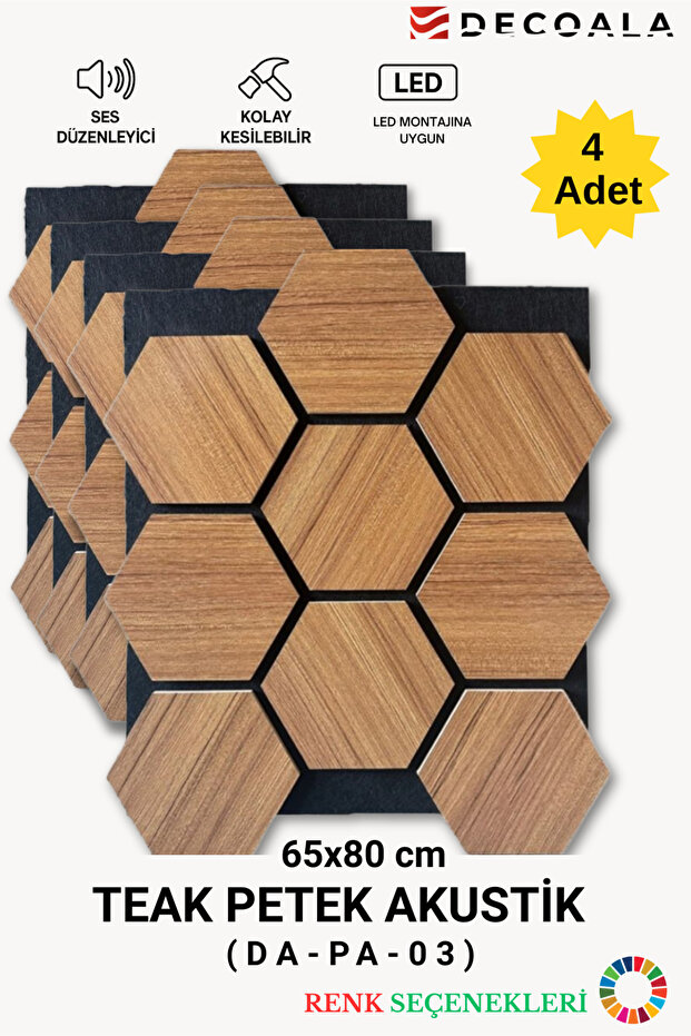 DECOALA Mdf Ahşap Teak Petek Akustik Duvar Paneli - 65x80 Cm - Fiyatı ...