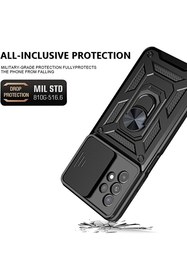Rivor Samsung Galaxy A72 Uyumlu Kılıf Kamera Sürgülü Standlı Yüzüklü ...
