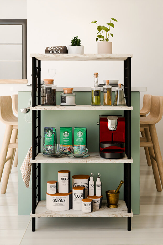 BARIN DESIGN 4 Katlı Metal Telli Raf Ünitesi Çevir Kur Sistemli Kahve ...