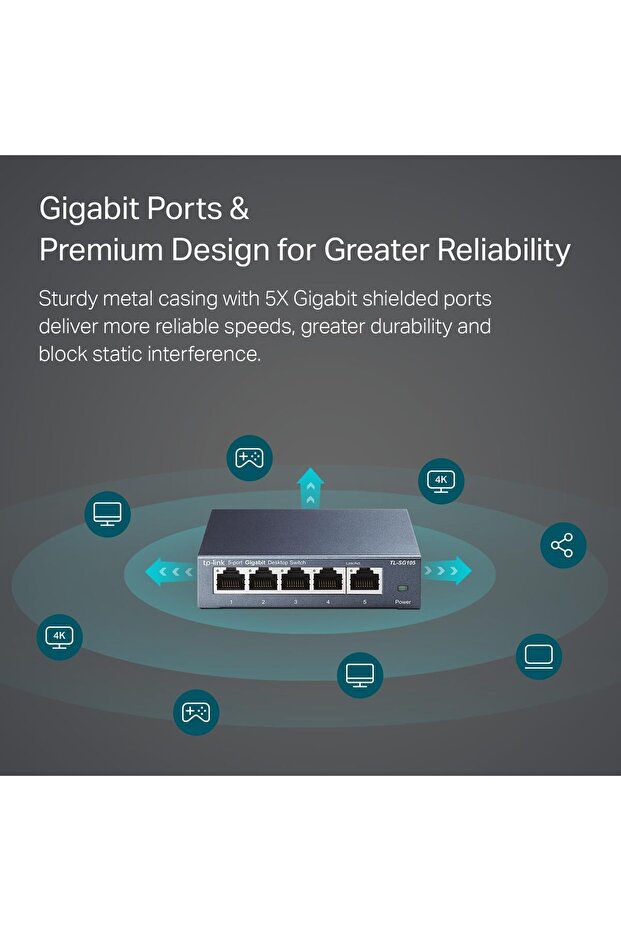Tp-Link مفتاح سطح مكتب فولاذي TL-SG105 بخمسة منافذ جيجابت- ترينديول