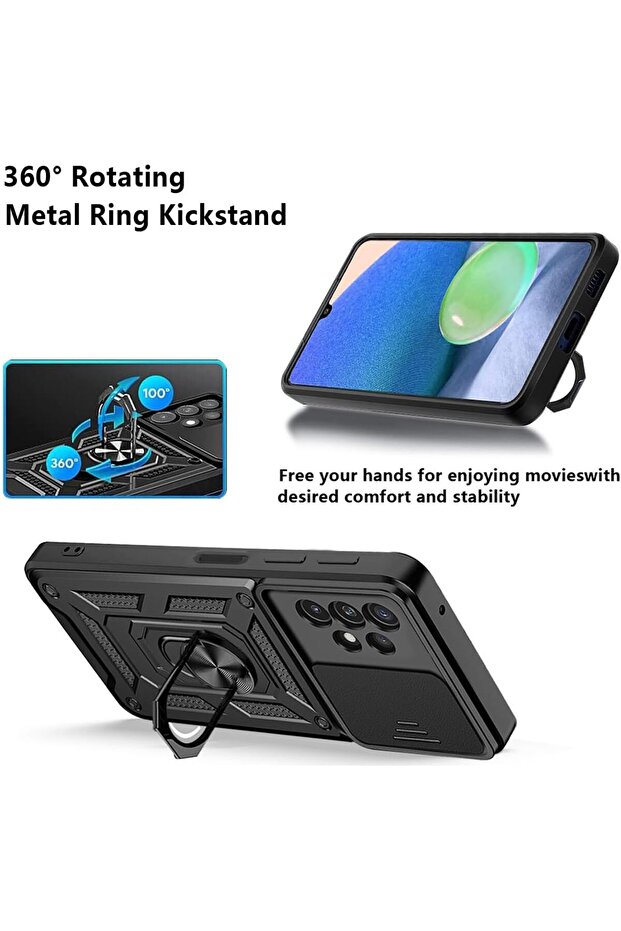Rivor Samsung Galaxy A72 Uyumlu Kılıf Kamera Sürgülü Standlı Yüzüklü ...