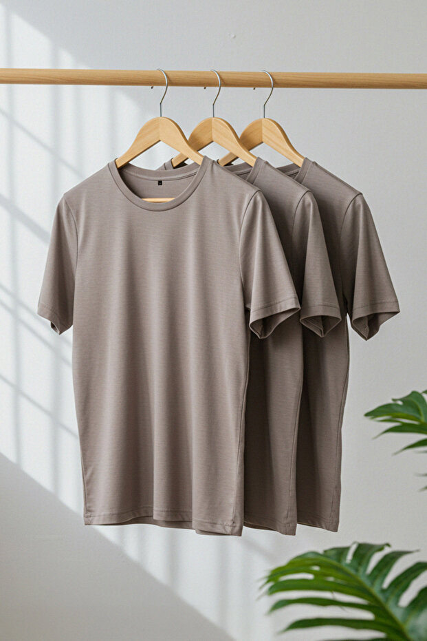 Trendyol Collection Gray Crew Neck Slim Fit Basic Cotton T-Shirt ...