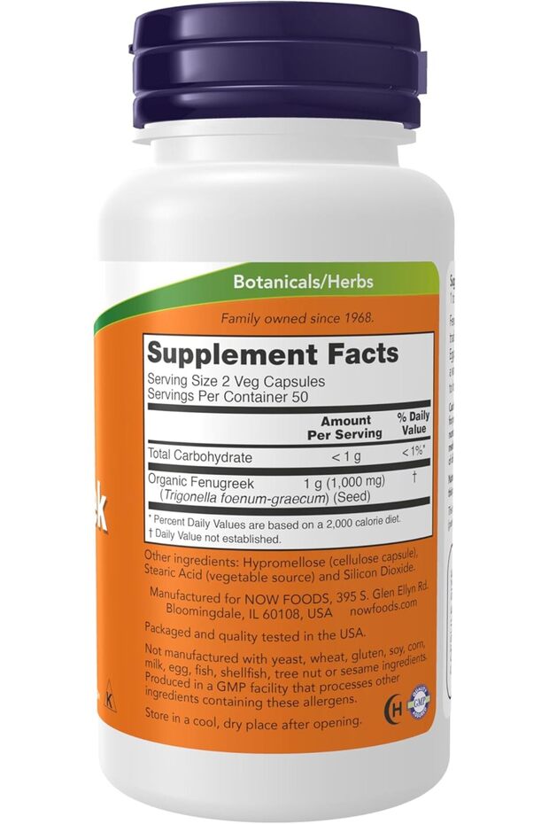 Now Foods, Organic Fenugreek (Çemen otu ekstrat) 500 mg, 100 Veg ...