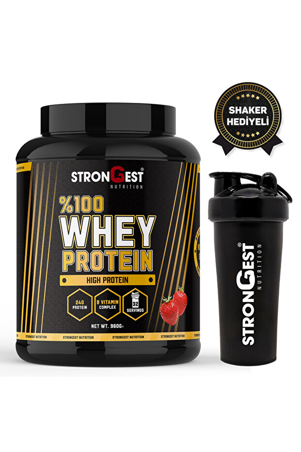 STRONGEST Whey Protein 960 gr 32 Servis Çilek Aromalı Protein Tozu ...