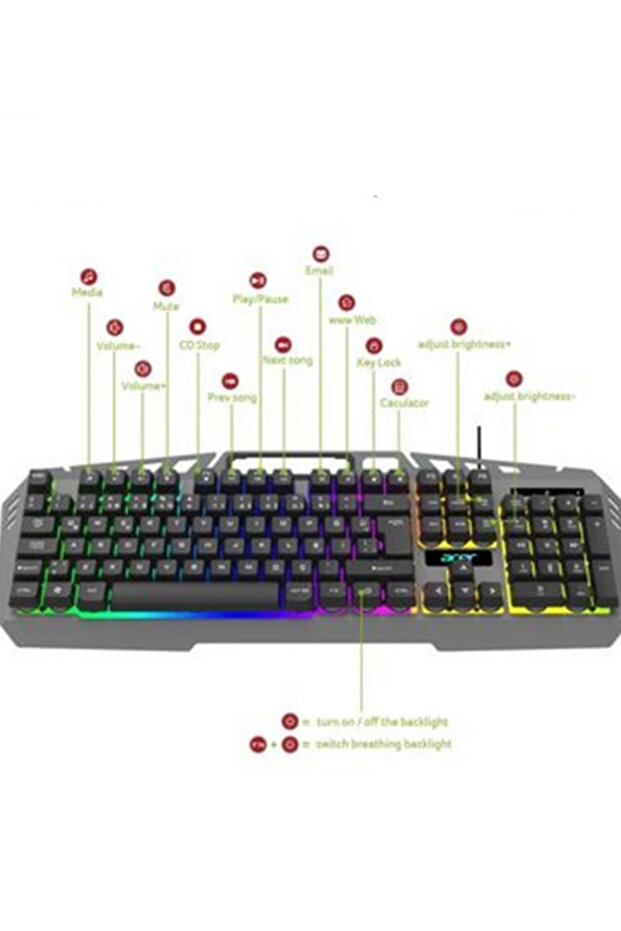 Genel Markalar GRİ Rgb Rainbow Backlit Gaming Keyboard Rainbow Kablolu ...