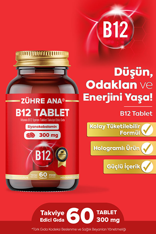 Zühre Ana Vitamin B12 3000 mcg 60 Tablet - Fiyatı, Yorumları
