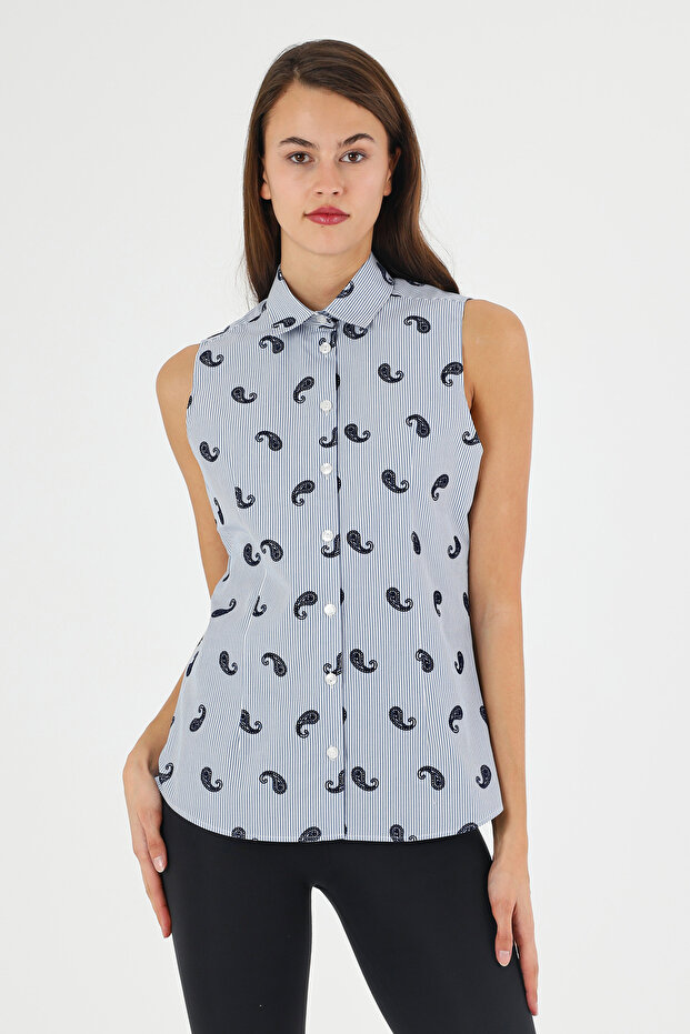 FİDEY Дамска блуза с къси ръкави и принт- Trendyol