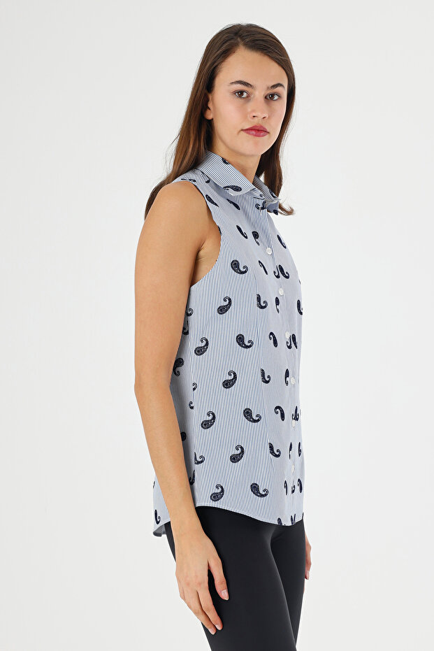 FİDEY Дамска блуза с къси ръкави и принт- Trendyol