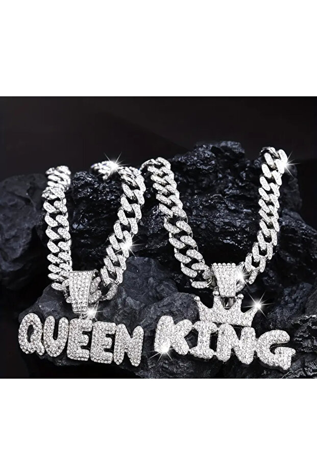 La Saade Royal Queen-Y2k Hip Hop Queen Gümüş Rengi Küba Chain Kolye ...