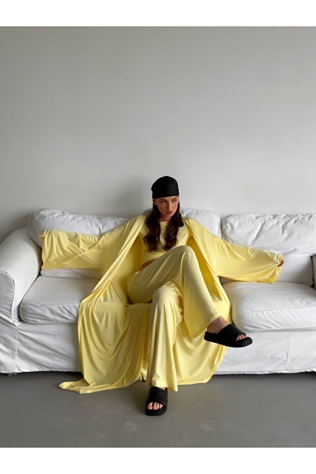 femmes fraiches Femmes Riva Yellow Set ( Kayık Yaka Tshirt Pantolon ...