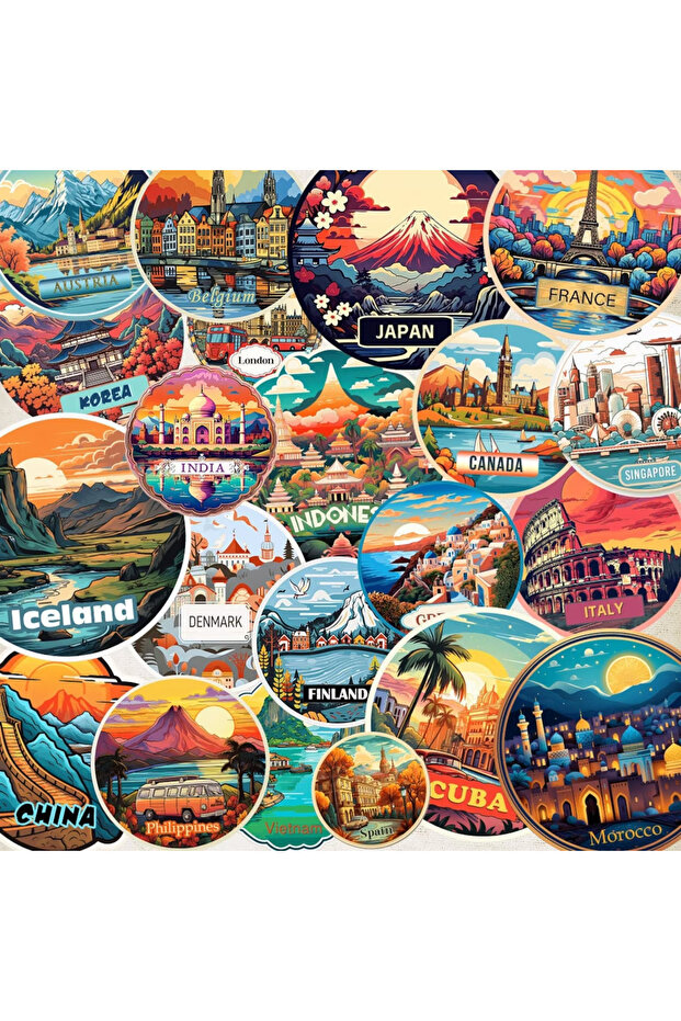 ca kay bu Travel Sticker Set ( 120 Adet 6 Sayfa A4 4cm ) Bavul,cüzdan ...